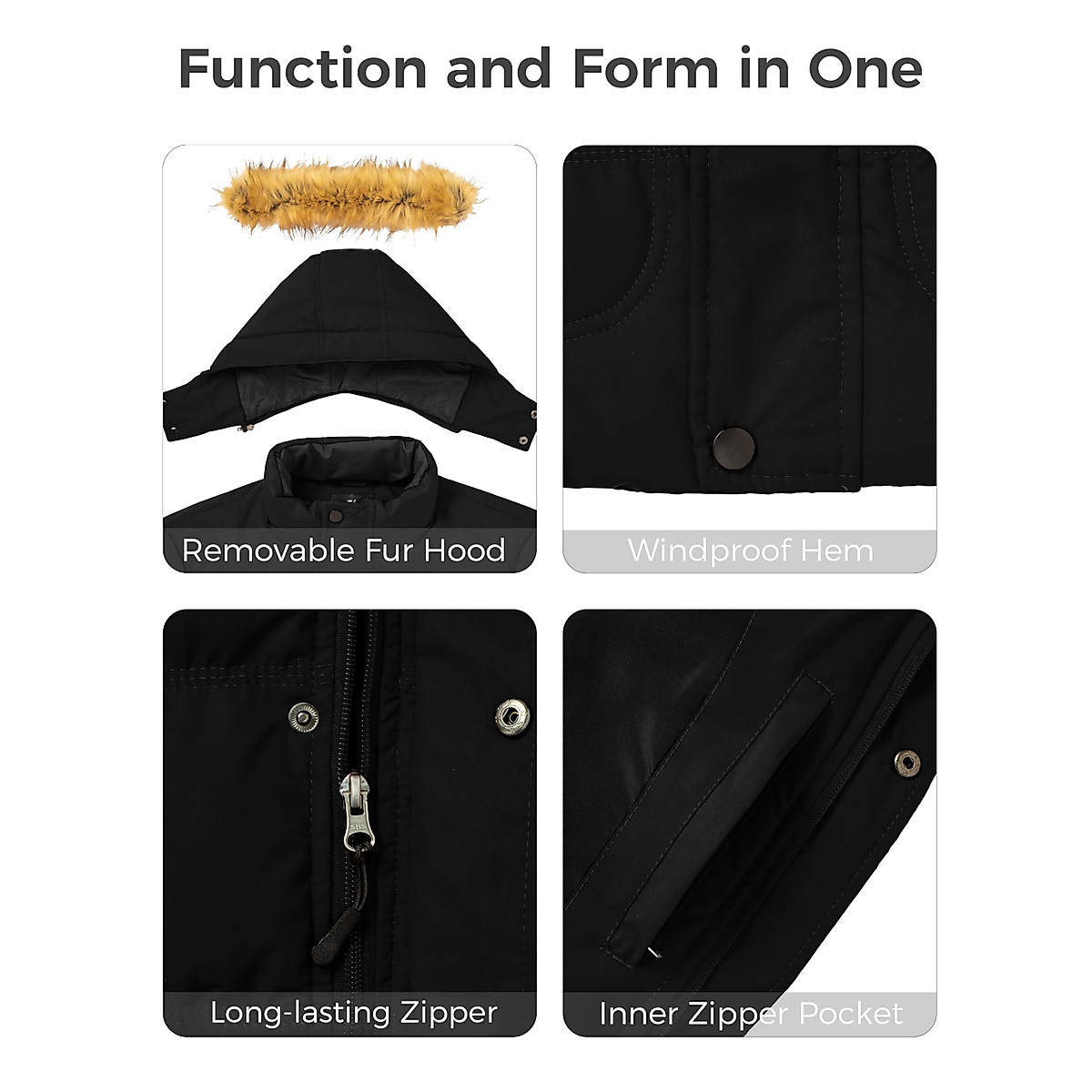 wantdo Men's Casual Bubble Coat with Fur Hood Warm Parka Jacket (Black, 2X-Large)