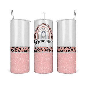 TunlaStore Leopard Grammie Tumbler - Grammie Rainbow Tumbler - Mothers Day Gifts Grammie - Leopard Rainbow Grammie Travel Cup - Tumbler With Straw And Lid - 20 Oz - Insulated Stainless Steel, White