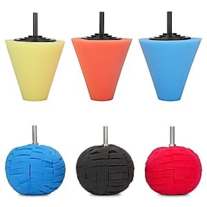 Linkstyle 6PCS Car Wheel Hub Drill Buffing Sponge Pads Kit, 3 inch Shank Polishing Pads for Wheel Hub Cleaning, Auto Cone Metal Polish Buffing Polishing Ball