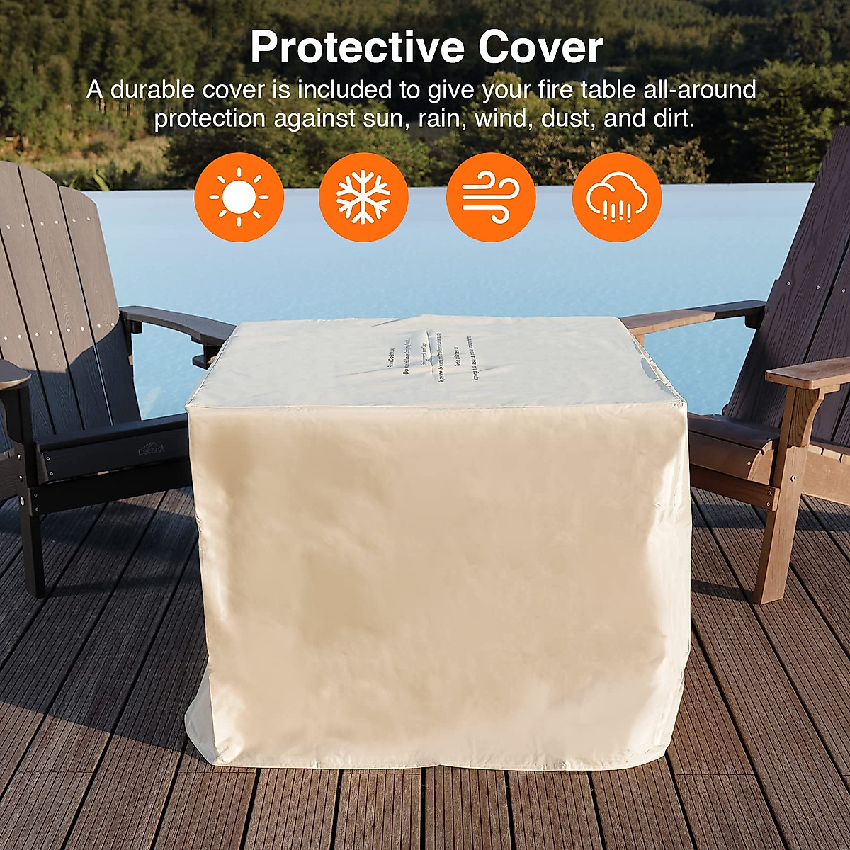 Cecarol 32 in Outdoor Propane Gas Fire Pit Table Electronic Pulse Ignition with Glass Wind Guard, Glass Rock, Waterproof Cover, 50,000 BTU CSA Certification for Outside Garden Patio Party (Brown)