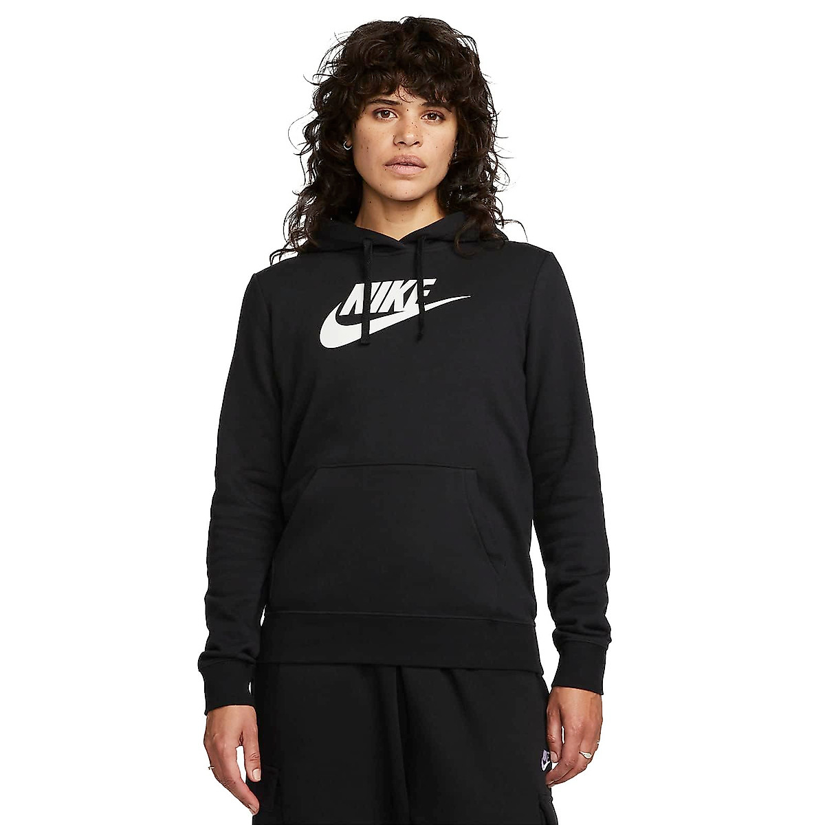 Nike Women's Sportswear Club Fleece Logo Pullover Hoodie, Black/White