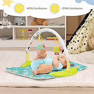 HONEY JOY Baby Bouncer Activity Center, 3-Stage Bouncing Activity Saucer & Playtime Mat & Activity Table, Toy-Bar, 3 Adjustable Heights, Foldable Exersaucer for Infants & Toddlers(Green)