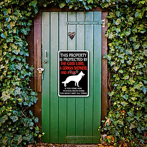 Beware Of Dog Metal Sign Funny Warning Signs For Property Is Protected By German Shepherds Tin Sign Beware Of Dogs Signs For Fence Decorations Outdoor German Shepherd Owner Gifts 8x12 Inches