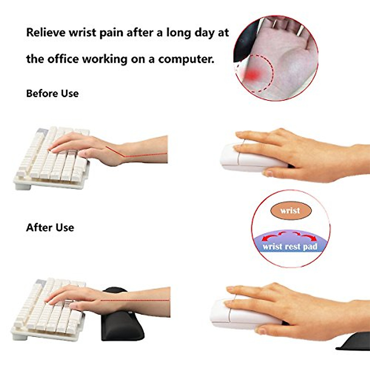 Mouse Pad Wrist Support, Keyboard Wrist Rest with Ergonomic Raised Memory Foam for Easy Typing & Pain Relief, Comfortable Keyboard and Mouse Pad Set, Computer Accessories for Office, Laptop, Mac