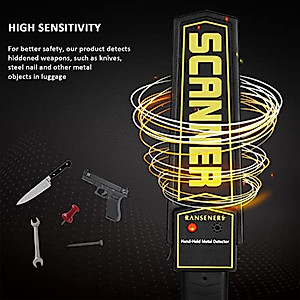 Handheld Metal Detector Wand,Security Wand,Portable Adjustable Sound & Vibration Alerts, Detects Weapons Knives Screw (High Sensitivity, Black)