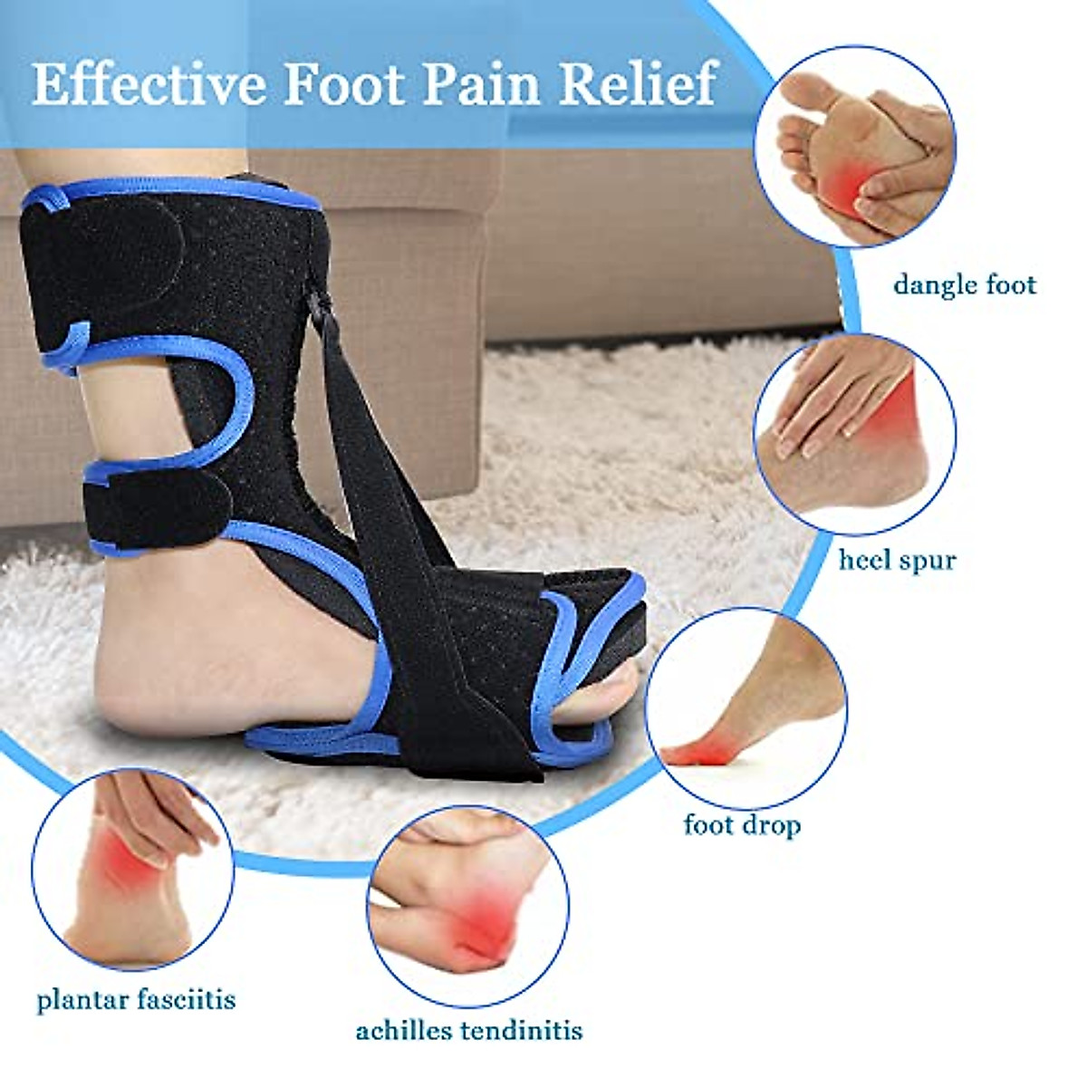 MMPANG Plantar Fasciitis Night Splint, Plantar Fasciitis Brace, Adjustable Elastic Night Splint for Plantar Fasciitis, Heel, Ankle, Arch Foot Pain, Achilles Tendonitis