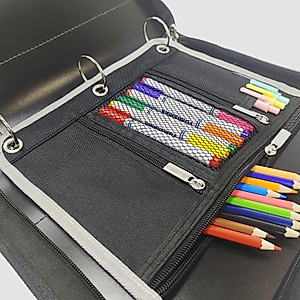 Jacng Binder Pouch for 3 Ring Binder Large Capacity Binder Pocket Black Zipper Bag Fits 3- Ring Binder Clear Window Pencil Pouch with Zipper for Office Supplies