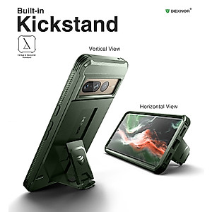 Dexnor Full Body Case for Google Pixel 7 Pro, [Built in Screen Protector and Kickstand] Heavy Duty Military Grade Protection Shockproof Protective Cover for Google Pixel 7 Pro (Military Green)