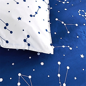 EsyDream Home Bedding,Blue Color Constellation 4PC Duvet Cover Sets,Space Style Kids Bedding Sets,Cotton & Microfiber (No Comforter),Twin Size (4pc Set)