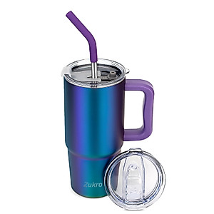 Zukro 24 oz Tumbler with Handle and Straw, Triple-wall Vacuum Insulated Coffee Travel Mug with 2 Lids For Hot/Cold Drinks, No Sweat Stainless Steel Cup for Home/Office, Dishwasher Safe, Aurora