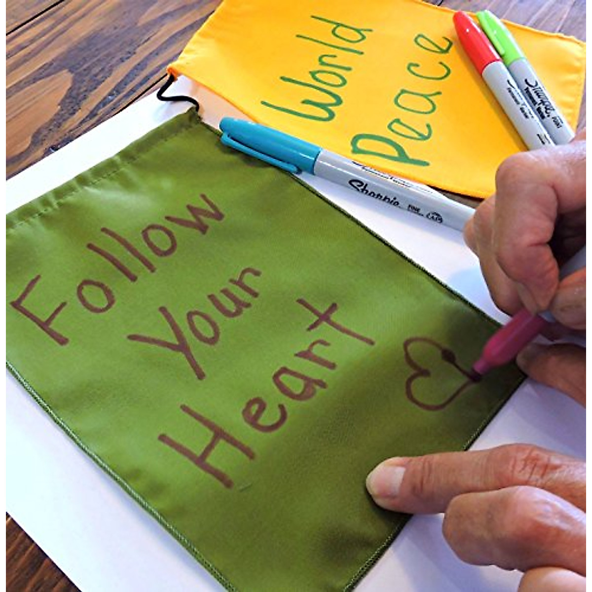 Blank prayer flags set of 10 flags surged edge. five Tibetan traditional colors which are Yellow, green, red, white and blue. Each color represents an element.