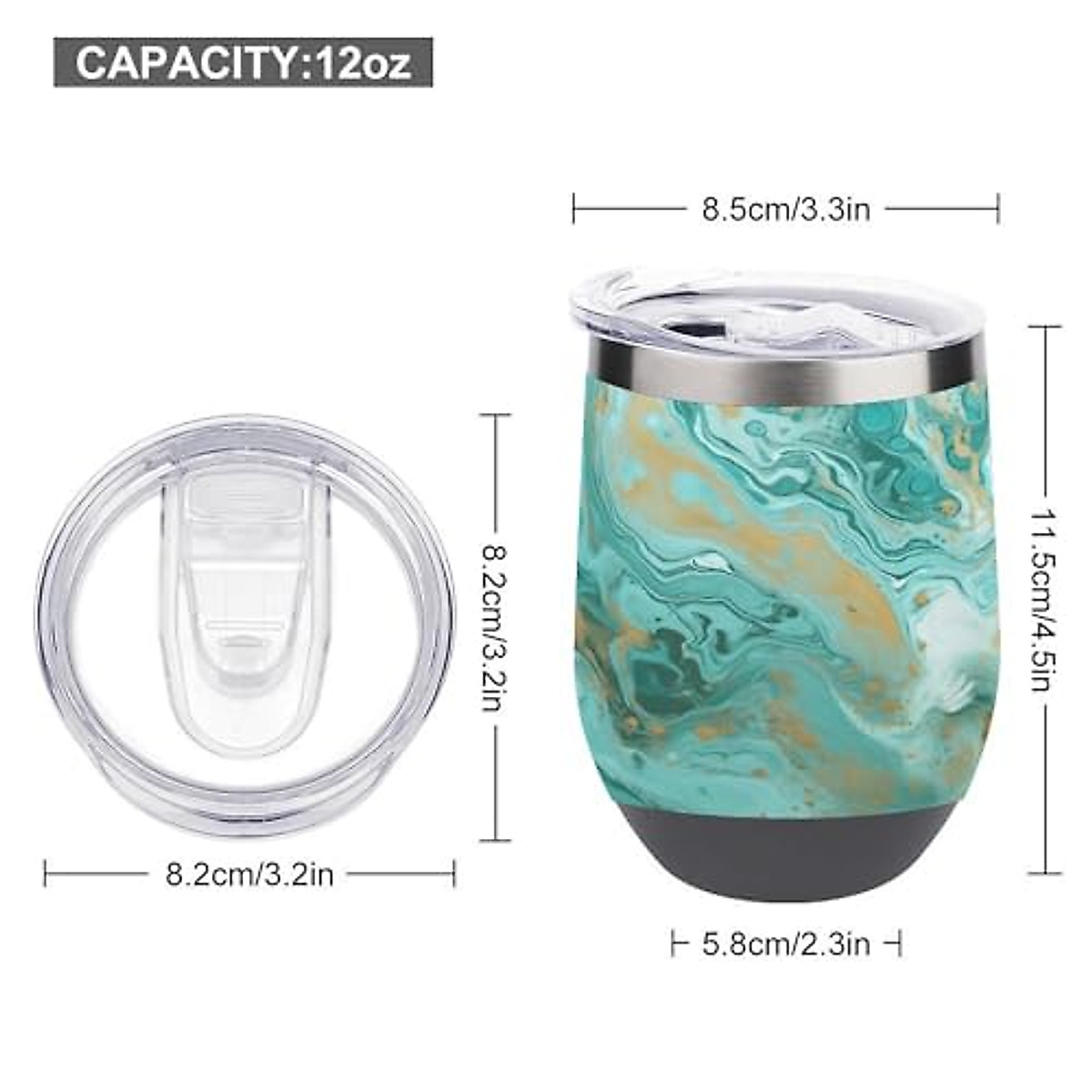 WYUSPGK 304 Stainless Steel Insulated Cup, Teal And Gold Marble Print Smooth Rim, Durable & Reusable - Perfect for Office, Home, And Travel
