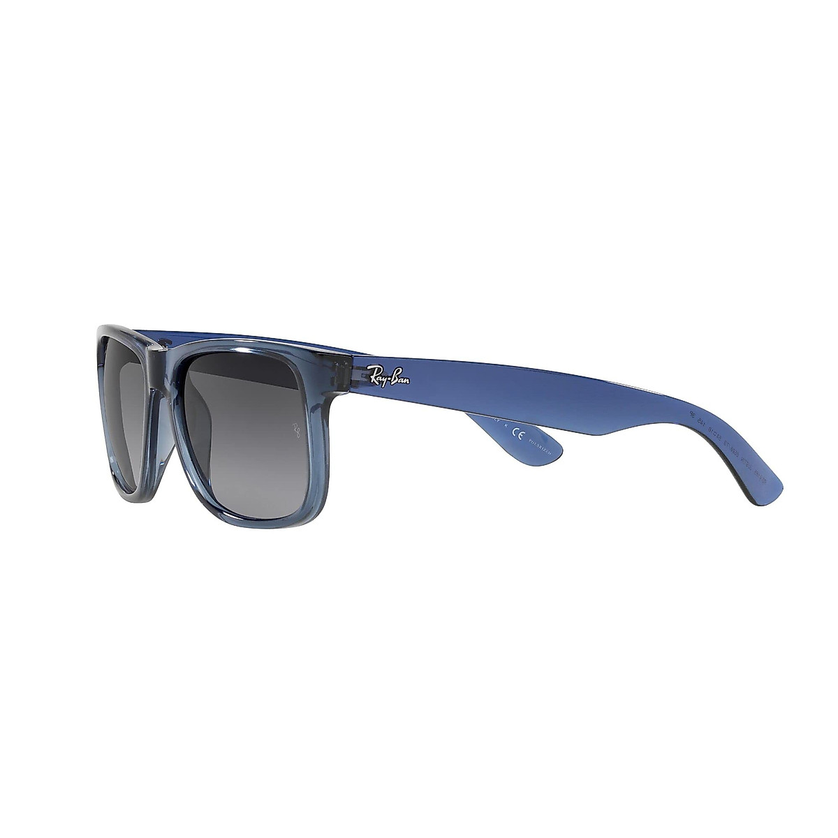 Ray-Ban RB4165 Justin Rectangular Sunglasses, Transparent Blue/Polarized Grey Gradient, 54 mm