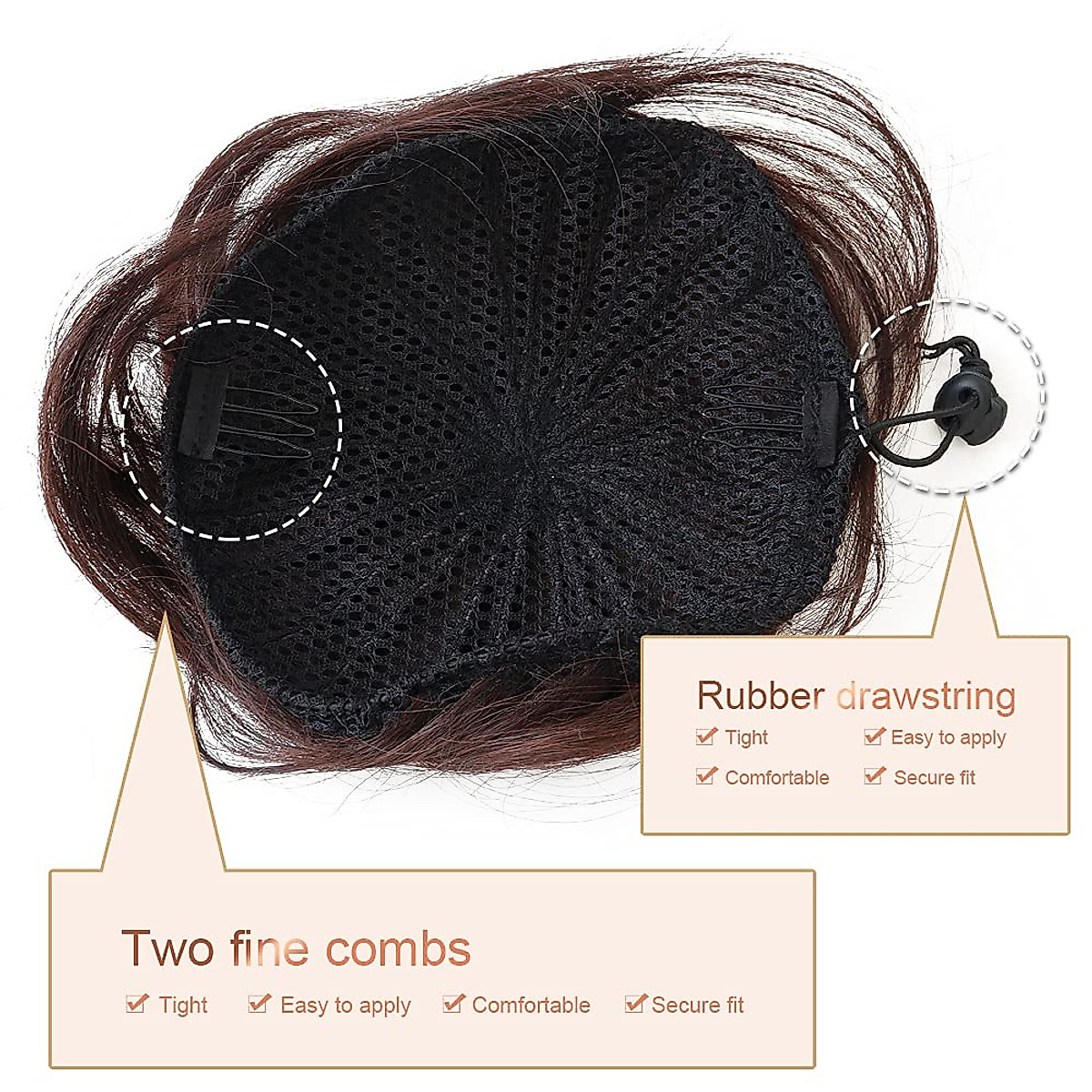 HSPJHTM 2 PCS Hair Bun Extensions Wig Accessory Updo Hairpieces Curly Wavy Hair Scrunchies Updo Hair Pieces Bun Extension Ponytail Messy for Women Girls - Chestnut Brown