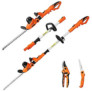 GARCARE 2 in 1 Electric Hedge Trimmers, Corded 4.8A Pole Hedge Trimmer Set with 20 inch Laser Cut Blade