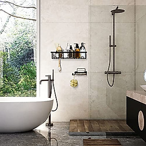 HNRLOY Shower Caddy Organizer,4Pack Bathroom Shower Shelf Rack for Wall Mount Bath Shower Storage with 2 Soap Dish Holder,Self Adhesive Stainless Steel Black Shower Shelves Accessories