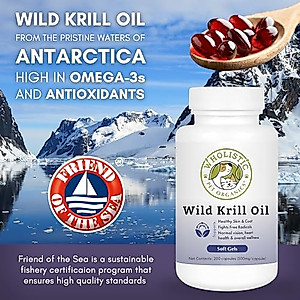 Wholistic Pet Organics - Krill Oil Soft Gel Capsules for Dogs - Supports Dog Joint Health, Shiny Coat & Heart Wellness - Omega-3 & Astaxanthin Supplement - 200 Count