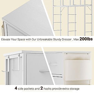 White Dresser for Bedroom, Dressers & Chests of Drawers, Closet Fabric Dresser w/12 Drawers Side Pockets Hooks, Clothes Dresser, Bedroom Dresser Storage Organizer for Hallway Entryway