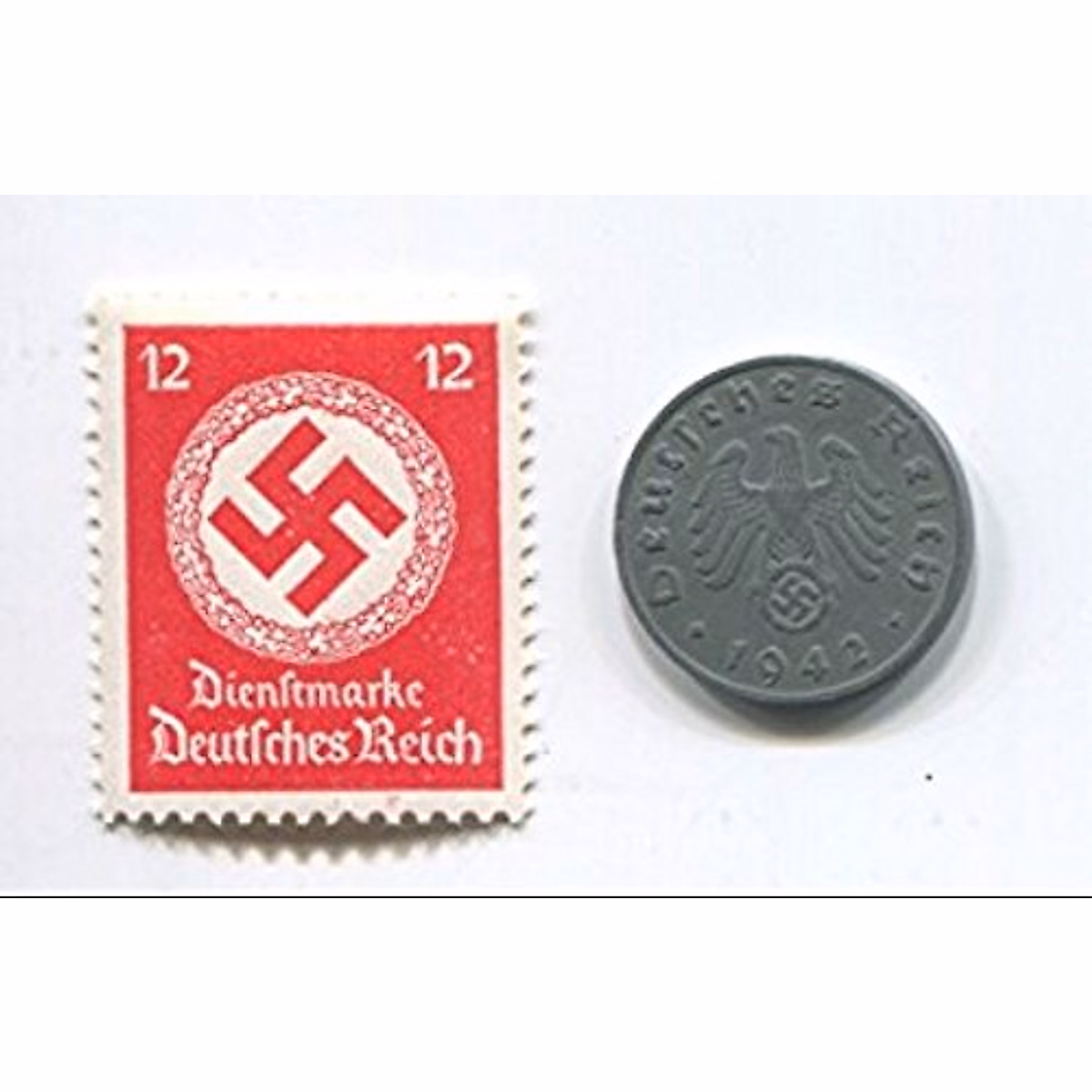 Rare Nazi Swastika 1 Reichspfennig German Coin World War 2 WW2 with Scarce Swastika Stamp(Random Color and Value) MNH