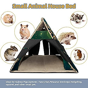 Y-DSIWX Guinea Pig Hideout House Bed, Golden Christmas Snowflakes Green Background Rabbit Cave, Squirrel Chinchilla Hamster Hedgehog Nest Cage