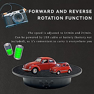 Motorized Rotating Display Stand, Electric Rotating Turntable Velvet Covered 360 Degree for Figure, Photography, Jewelry Product Operated Video Show, Max Load 17.6lb/7.88in, With 5 Free Mats (Black).