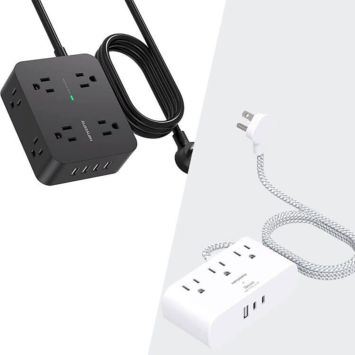 Black Power Strip Surge Protector and 6Ft Ultra Thin Flat Extension Cord