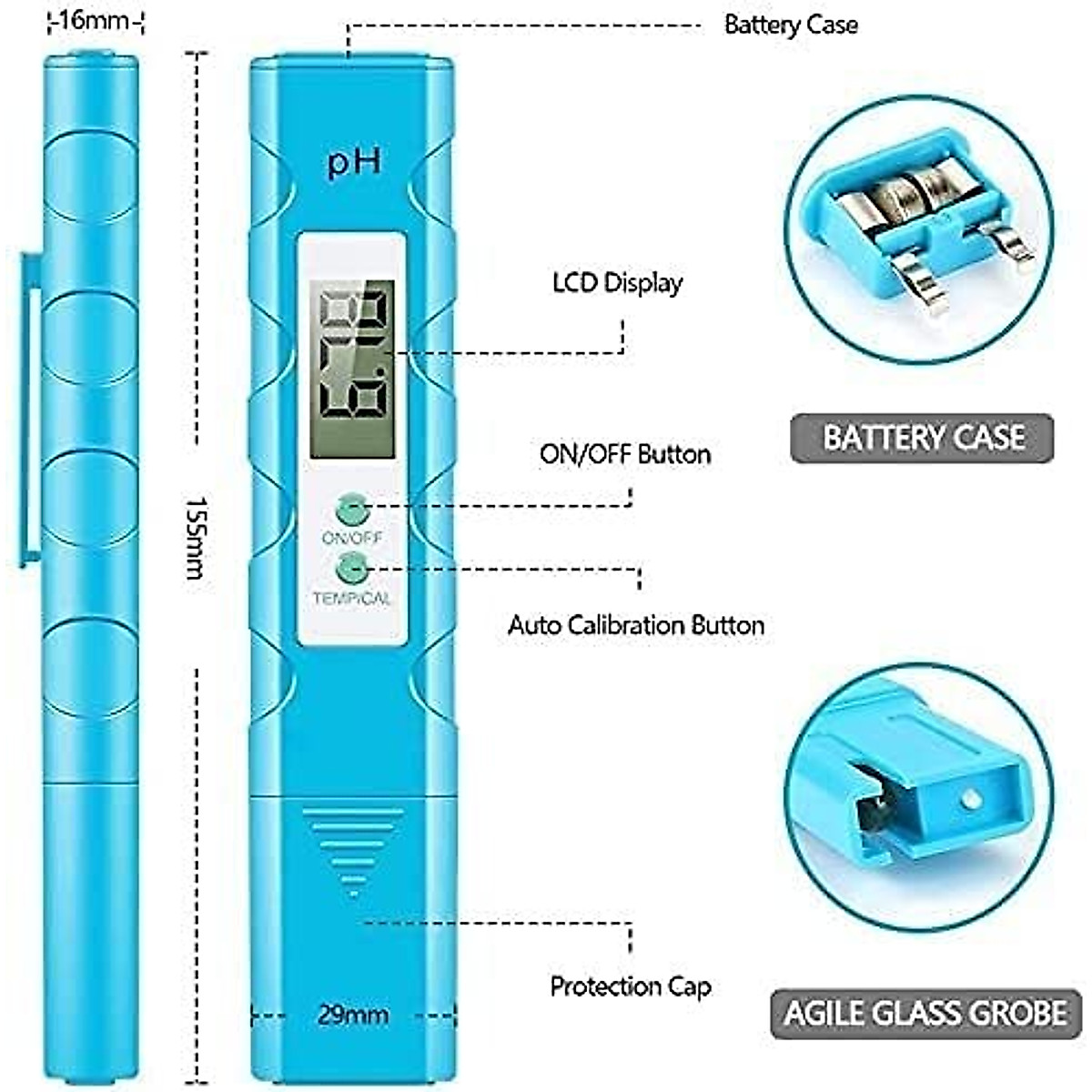 YUESFZ Precise Digital PH Meter, Professional PH Meter 0.01 PH High Precision Water Quality Tester with 0-14 PH Measurement Range, Suitable Practical Water Quality Detector