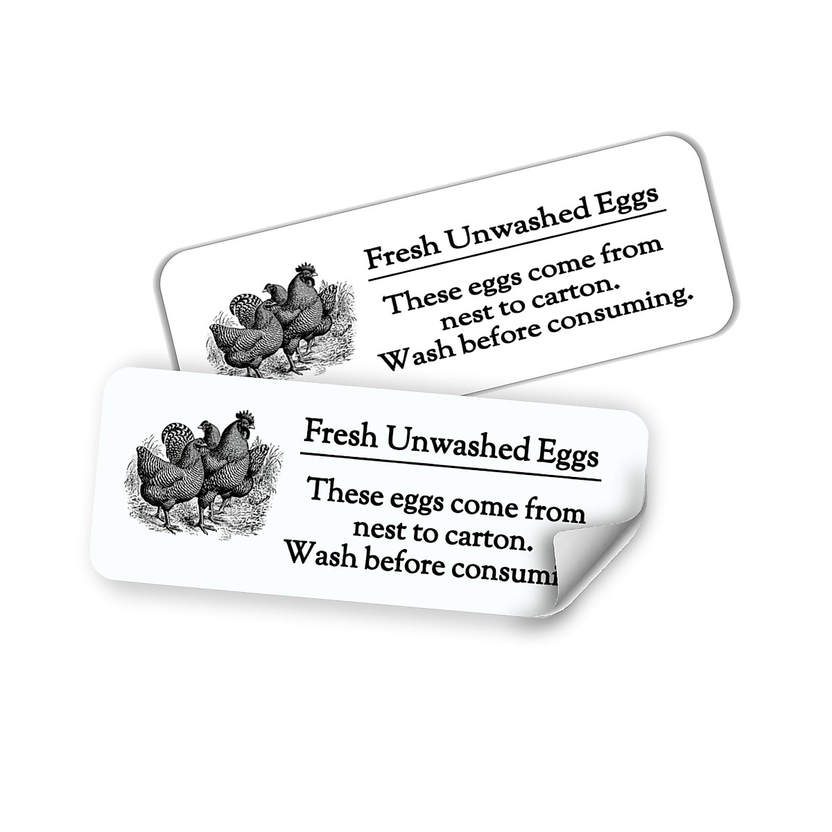 60 unwashed egg carton labels for chicken egg safety, and handling. Fresh Unwashed Eggs stickers for your fresh egg cartons. Perfect for the small business egg merchant.