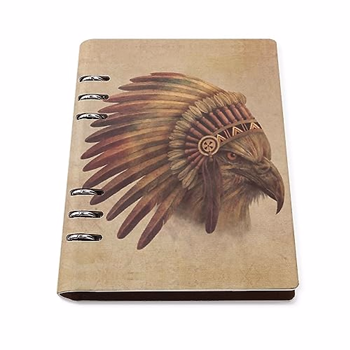 US Indian Bald Eagle Notebook Cover 6-Ring Binder Portable Planner Book Loose-Leaf Cover for Home Office
