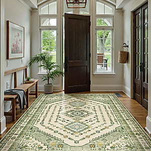 Boho Sage Green Area Rug 5x7 Living Room Rugs,Colorful Southwestern Rug for Bedroom,Large Dining Room Nursery Rug Non Slip,Washable Farmhouse Carpet for Playroom Entryway(Green/Beige/Multi,5'x7')
