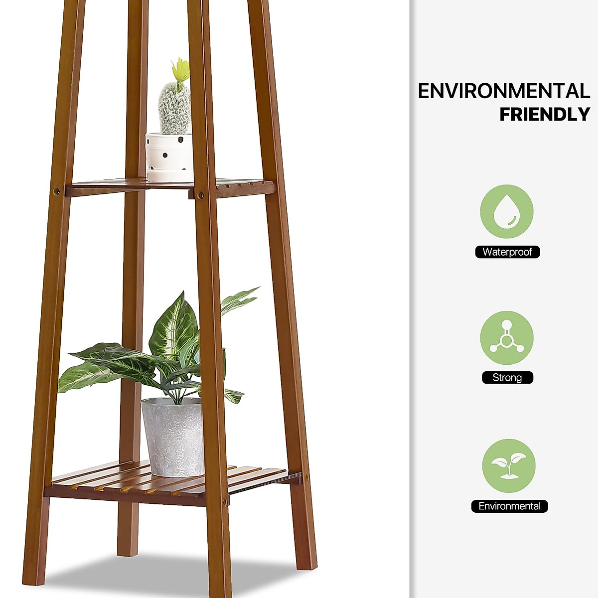 Magshion 3-Tier Bamboo Plant Stand, 39 Inch Height Tall Plant Shelf for Indoor/Outdoor, Rustic Flower Pot Holder for Balcony, Patio, Corner