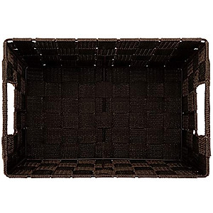 Nicunom 3 Pack Woven Baskets, 3 Size Woven Strap Storage Basket Bin Container, Nylon Stackable Shelf Organizer Set for Home, Office, Laundry, Closet, Built-in Carry Handles, Brown