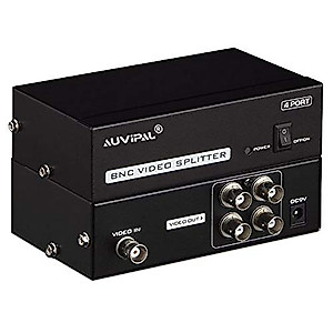 AuviPal 4-Port (1 Input 4 Output) BNC Video Splitter Box Coaxial Distributor Amplifier for Video Monitoring System CCTV Security Camera