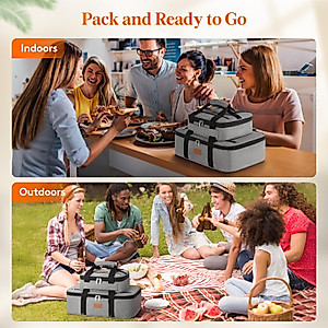 Lifewit Duo Insulated Casserole Carrier for Hot or Cold Food, Lasagna Holder 2 Compartments, Thermal Lunch Tote for Potluck Parties Cookouts, Fits 9"x13" Casserole Dish, Gray