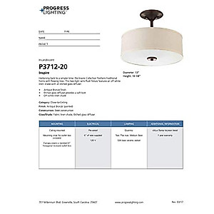 Progress Lighting P3712-20 Inspire Close-to-Ceiling, 13” diameter|10-1/8” height, Off-White Linen shade, Antique Bronze