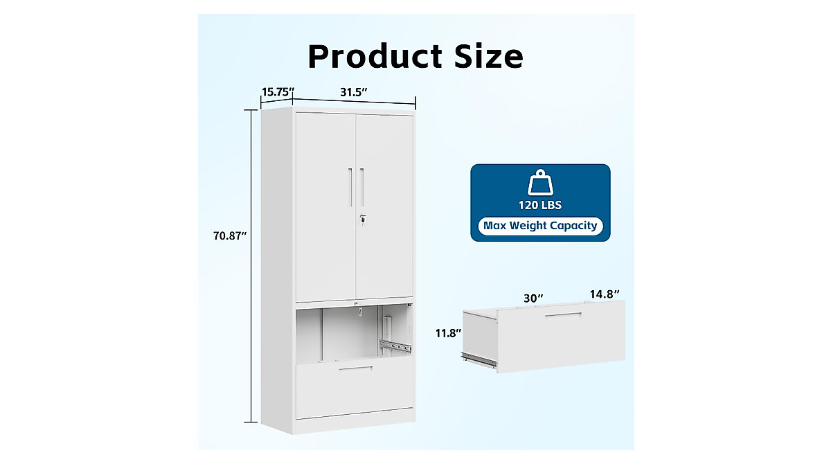 PEUKC 2-Drawer Metal File Cabinet, Lateral Vertical Filing Cabinets for Home Office, Locking ...