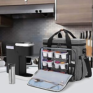 CURMIO Coffee Maker Travel Bag Compatible with Keurig K-Mini or K-Mini Plus, Single Serve Coffee Brewer Carrying Case with Multiple Pockets for K-Cup Pods, Travel Mugs, Gray (Bag Only, Patent Design)