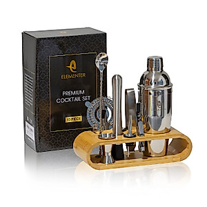 ELEMENTER Cocktail Shaker Set - Mixologist Bartender kit 10-Piece, Crafted from Stainless Steel, All The Accessories You Need to Mix The Perfect Drink or Martini, Cocktail kit Perfect for Gifts.