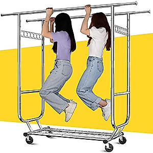 Raybee Heavy Duty Clothes Rack 610 lbs Rolling Clothing Racks for Hanging Clothes Portable Clothes Rack Metal Clothing Rack with Wheels Collapsible & Commercial Garment Rack Heavy Duty