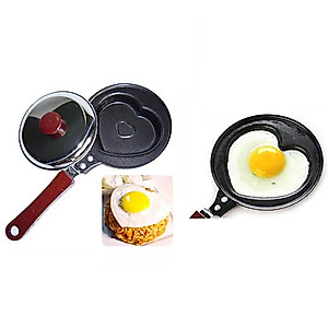 YIKANGHENG Mini Frying Pan, 4.8 Inch Heart Shape Iron Egg and Omelet Pan with Nonstick Coating for Kitchen and Outdoor of Fried Eggs, Cakes and Breads (Heart)