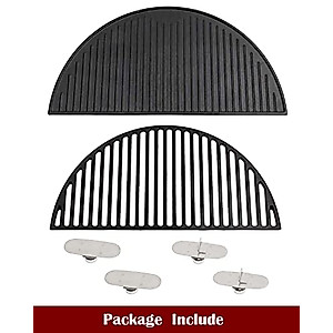 KAMaster 22" Half Moon Cast Iron Cooking Grate Grill Accessory Replaces For Weber Charcoal Grill Half Moon Grate+Griddle+4 Support Extension,Cooking Grate for Big Green Egg and Other Kamado Grills