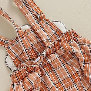 Baby Girls Thanksgiving Outfits Long Sleeve Newborn Romper and Suspender Plaid Skirt Set Infant Fall Winter Clothes (Brown, 3-6 Months)