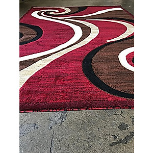 Modern Area Rug Red Contemporary Swirl Carpet King Design 144 (5 Feet 2 Inch X 7 Feet 3 Inch)
