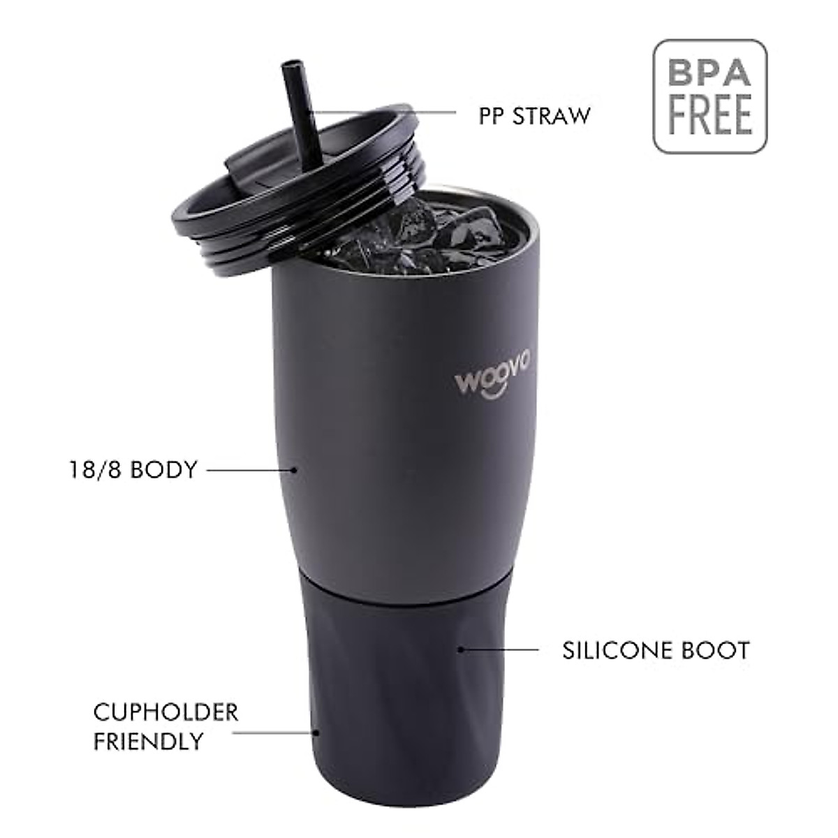 WOOVO 30 oz Tumbler with Lid and Straw - Insulated Double Wall Stainless Steel Water Bottle with SIlicone Boot - BPA Free Dishwasher Safe Tumbler, Reusable 30oz Travel Cup Stay Hot Cold - Black