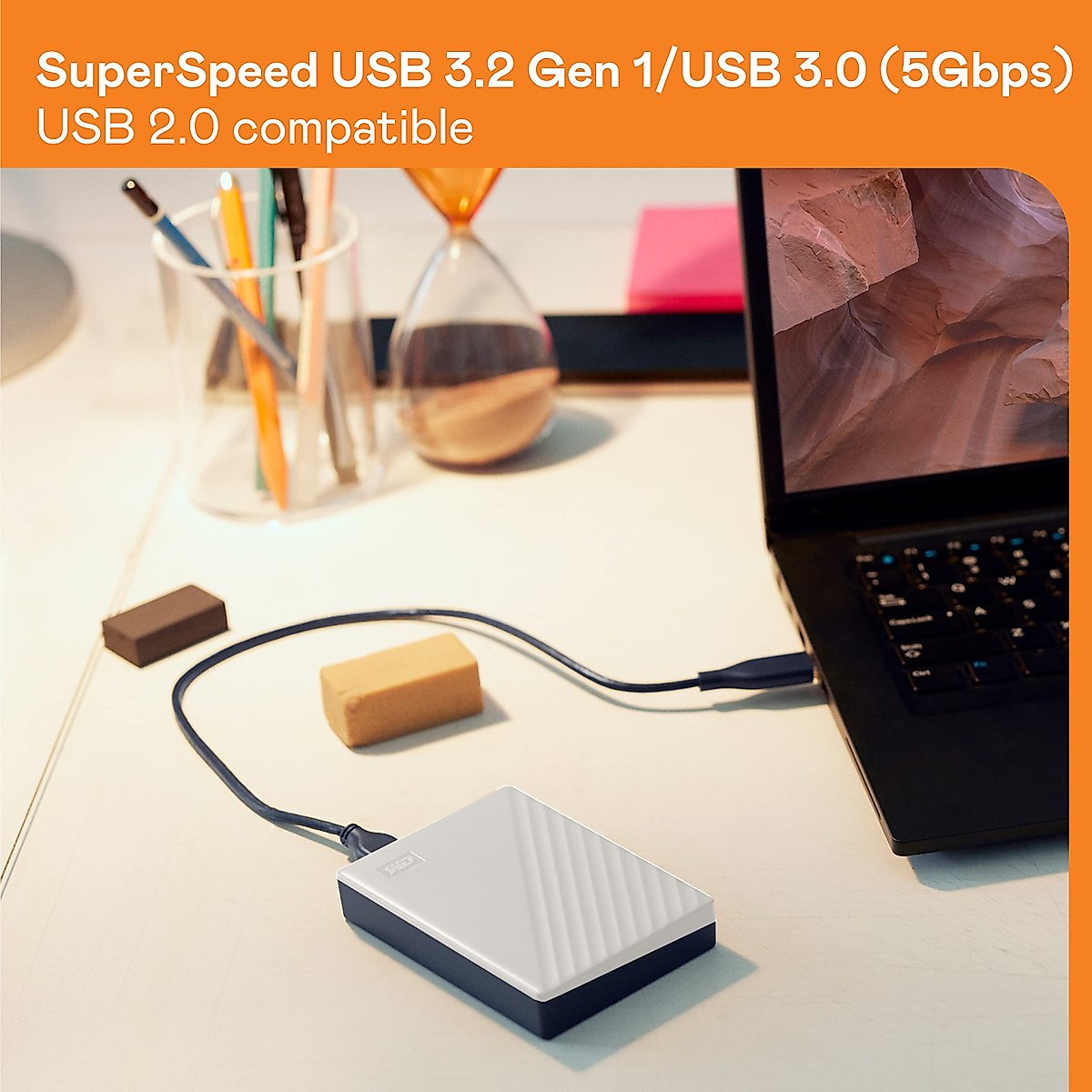 WD 1TB My Passport Portable External Hard Drive with backup software and password protection, White - WDBYVG0010BWT-WESN