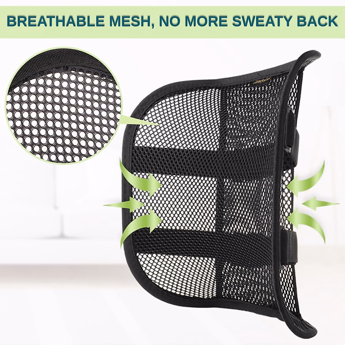 Lumbar Support with Breathable Mesh Layers and Double Sturdy Adjustable Straps, Comfortable Ergonomic Backrest for Office Chair and Car Driver Seat, Posture Cushion and Lower Back Support Pain Relief