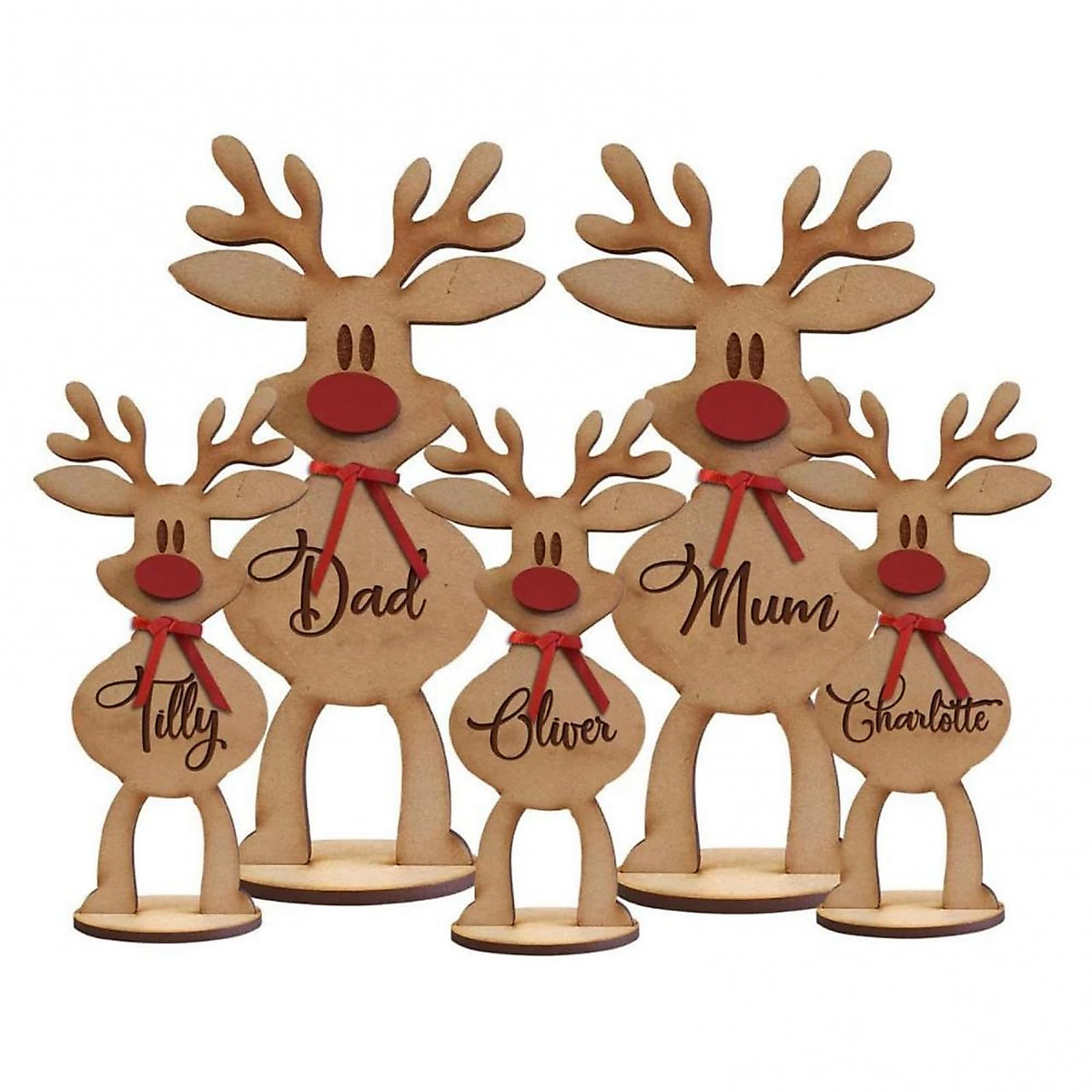 Personalized Freestanding Reindeer,Custom Name Wood Party Table Number Wooden Sign Cute Personalized Christmas Decorations Cartoon Place Card for Table Setting