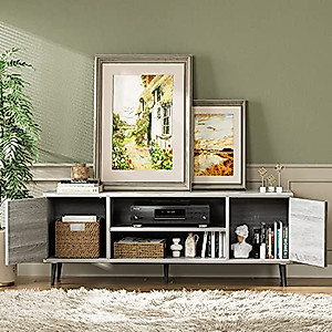 YESHOMY Modern Retro TV Stand for Televisions up to 65", Entertainment Center with Two Storage Cabinet and Shelf, Media Console for Living Room, Bedroom, Enterway, Office, 58 Inch, Gray