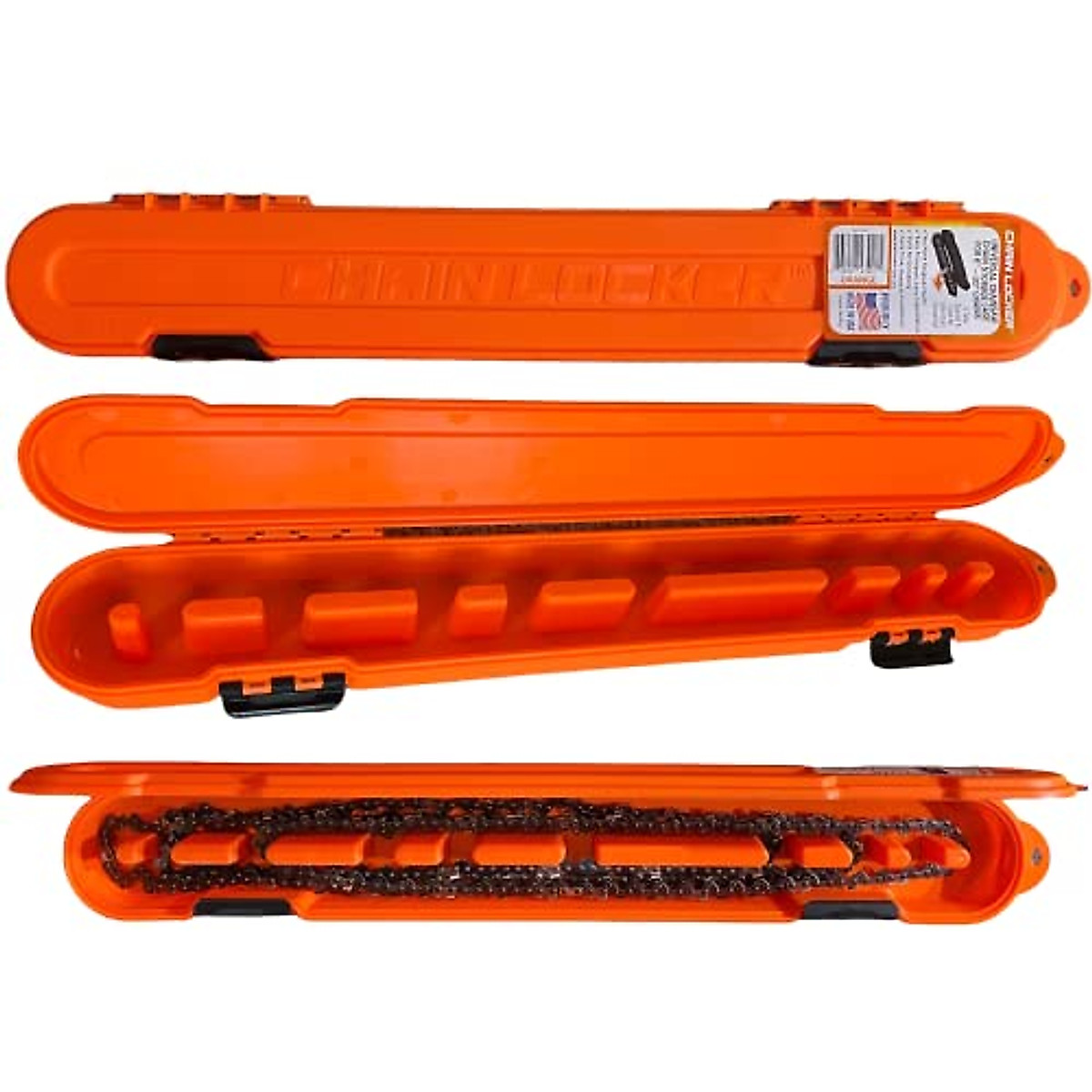 Chain Locker Original Chainsaw Chain Storage Case Orange Organization Box Universal for 6”, 8”, 10”, 12”, 14”, 16”, 18” and 20” Blade Chains Made in USA