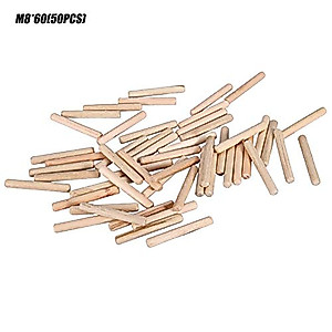 Entatial M8 Wooden Dowel Pins, Practice Fine Workmanship Wood Dowels Reliable Connection Solid Design for Household(M8*60(50PCS))